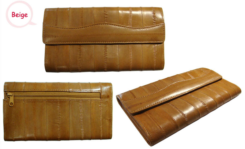 Genuine Eel Skin Leather Wallet Trifold Purse | eBay
